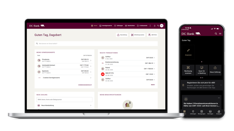 Digital Banking (e-Banking und Mobile Banking App) - DC Bank